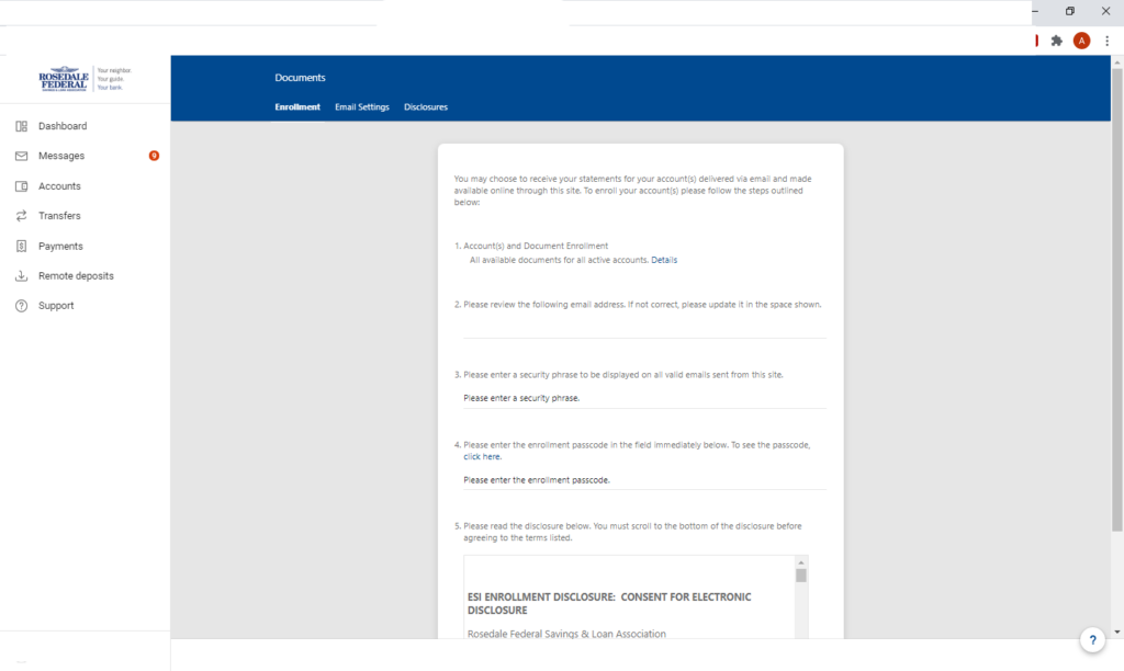 How to Enroll in eStatements - Rosedale Bank