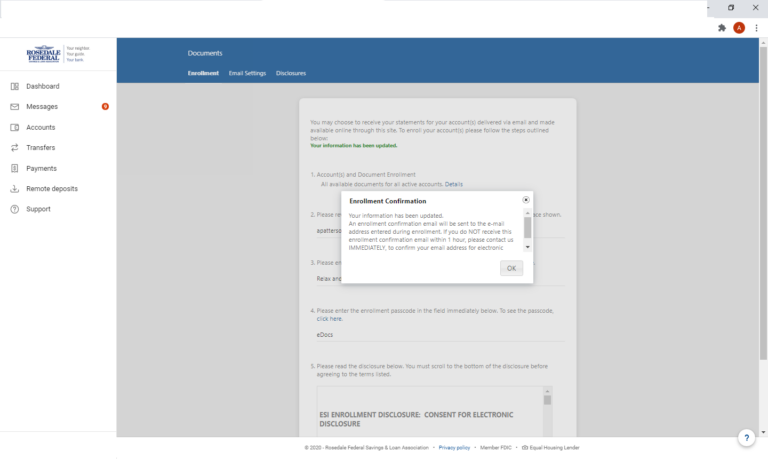 How to Enroll in eStatements - Rosedale Bank
